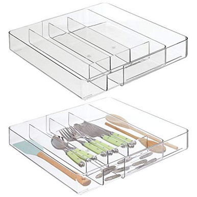 mDesign Adjustable_ Expandable Plastic Kitchen Cabinet Drawer Storage ...
