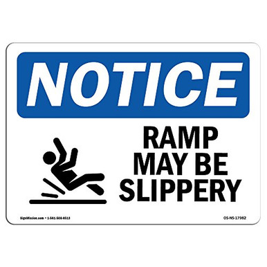 OSHA Notice Signs - Ramp May Be Slippery Sign with Symbol Extremely ...