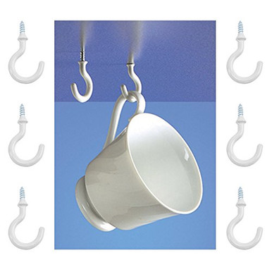 Steel Screw Hooks With White PVC Coating - Set of 6 - Great for Hanging ...