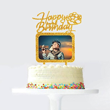Gold Happy Birthday Cake Topper with Photo Frame, Birthday Girl Boy ...