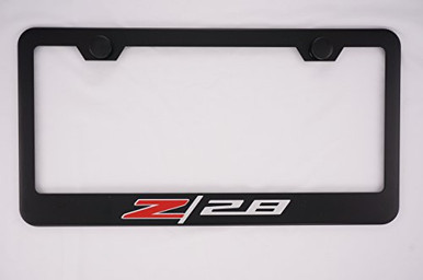 Chevy Camaro Z28 Black License Plate Frame with Caps - Warehousesoverstock