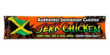 Authentic Jamaican Cuisine Banner 1ft X 52 inches Jerk Chicken Open ...