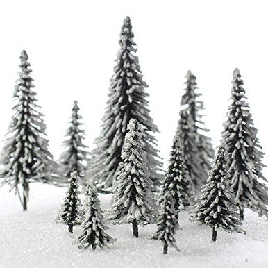 Set of 15 Miniature Flocked and Frosted Winter Snow Model Pine Trees in ...