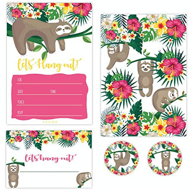 Avamie 20 Pack Lets Hangout Sloth Invitations with Envelopes and ...
