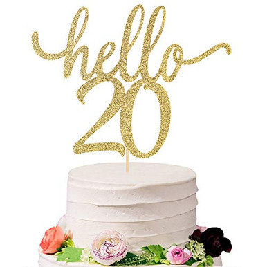 Eiveny Golden Glitter Hello 20 Cake Topper - Cheer to 20th Years - 20 ...