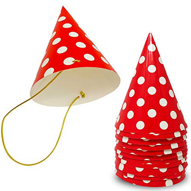 Kids Birthday Party Hats - Fully-Assembled CARDSTOCK - Red Paper Cones ...