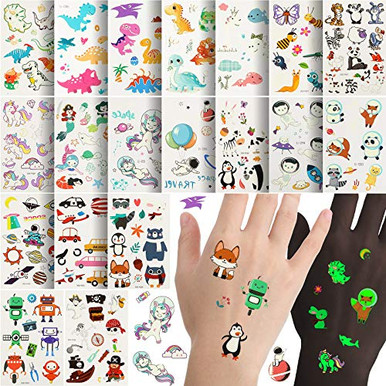 20 Sheets Temporary Cartoon Tattoos Luminous Tattoos Stickers ...