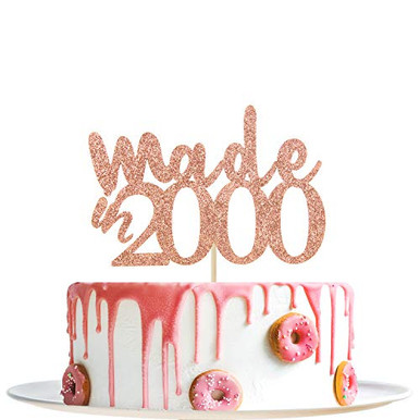 Rose Gold Glitter Made In 2000 Cake Topper - Cheers to 20 Years Cake ...