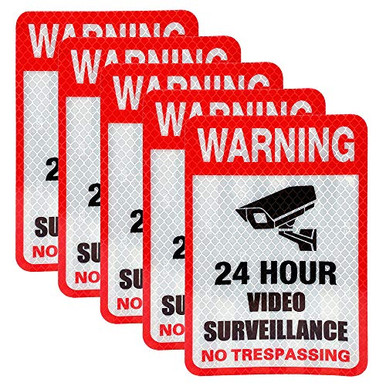 5-Pack Video Surveillance Sign Stickers Self-Adhesive Vinyl Decal ...