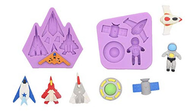 2pcs Set Outer Space Fondant Silicone Molds Spaceship Astronaut ...
