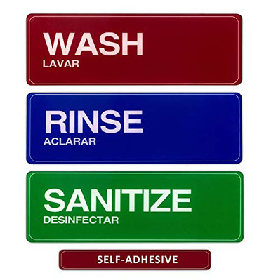 Wash Rinse Sanitize Signs 3 Piece Self Adhesive Plastic Signs for ...