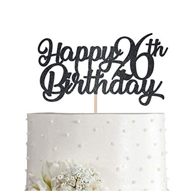 Black Happy 26th Birthday Cake Topper Black Glitter Cheers To 26 Years ...