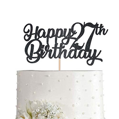 Black Happy 27th Birthday Cake Topper Black Glitter Cheers To 27 Years ...