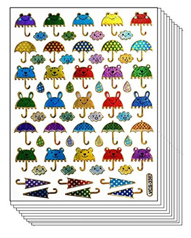 Stickers Glitter Pack 10 Sheets Rain Umbrella with Lovely Clouds ...