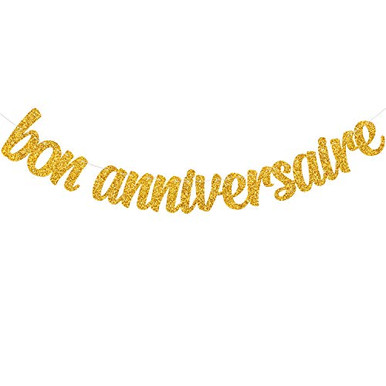 MAGBEA Gold Glitter Bon Anniversaire Banner French Theme Sign Happy ...