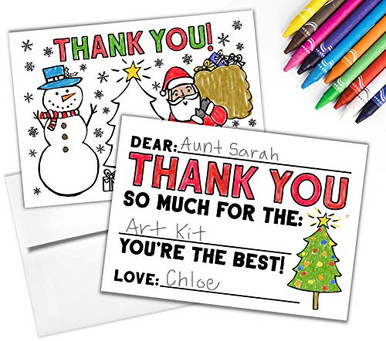 Tiny Expressions - Kids Holiday Coloring Thank You Cards with Envelopes ...
