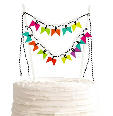 TECCA Happy Birthday Cake Topper Neon Bunting Banner with Double-Sided ...