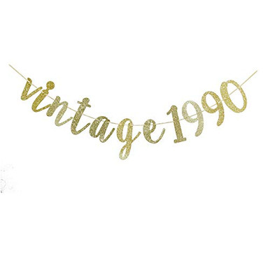 Vintage 1990 Banner 30th Birthday Party Sign Gold Glitter Wedding ...