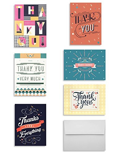 Miliko Thank You Card Set - 36 Cards & Envelopes - 6 Each of 6 Designs ...
