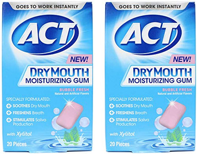 ACT Dry Mouth Moisturizing Gum with Xylitol Sugar Free Bubble Fresh 20 ...