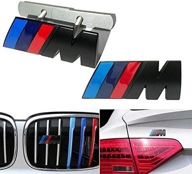 2pcs BMW M Power Metal Badge Emblem Tri Color Front Grille Emblem Rear ...