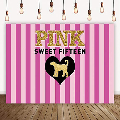 Felizotos Pink Stripes Gold Glitter Sweet 15 Backdrop Happy 15th ...