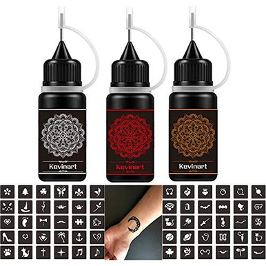 Kevinart Temporary Tattoo Kit Fake Tattoo Ink 3 Colors 0_5oz Per Bottle ...