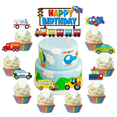 Traffic 49pcs Birthday Cake Toppers Traffic Cupcake Topper Cake Picks ...