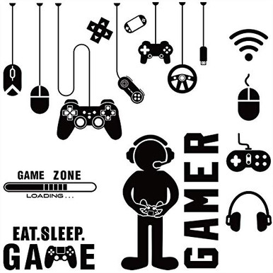 Gamer with Controller Wall Decal Creative Game Decal Sticker Vinyl Art ...