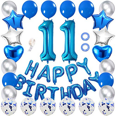 Ceqiny 11th Birthday Decoration Happy Birthday Banner Balloon Set Blue ...