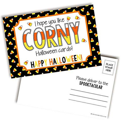 Corny Halloween Card Candy Corn Themed Happy Halloween Blank Postcards ...