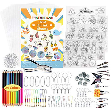 Funfulland 197 Pcs Heat Shrink Plastic Sheet Kit 15 Shrink Film Sheets Shrinky Art Paper ...