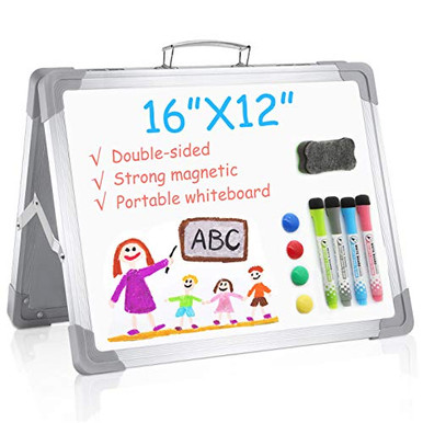 Small Dry Erase Board - 16 x 12 Portable Mini Double Sided Magnetic ...