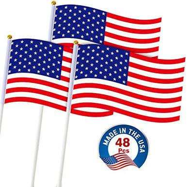 Oubomu 48 Pack Handheld Stick Patriotic American Flags 5 x 8 Made in U ...