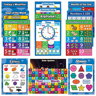 14 Pack - Educational Posters for Toddlers and Kids Laminated ABC ...