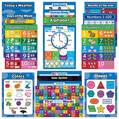 16 Pack - Educational Posters for Toddlers and Kids Laminated ABC ...