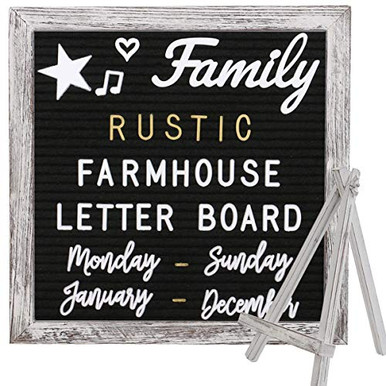 Farmhouse Rustic Black Felt Letter Board 10x10 Inches with Stand Easel ...