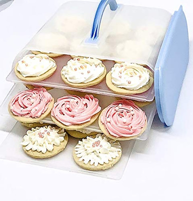 Cookie and Cake Carrier Container with Handle and Lid 4 Trays Cupcake ...