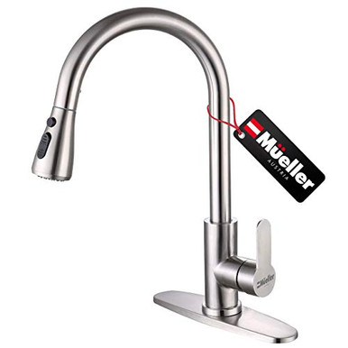 Mueller Single Handle Stainless Steel Kitchen Sink Faucet High Arc ...