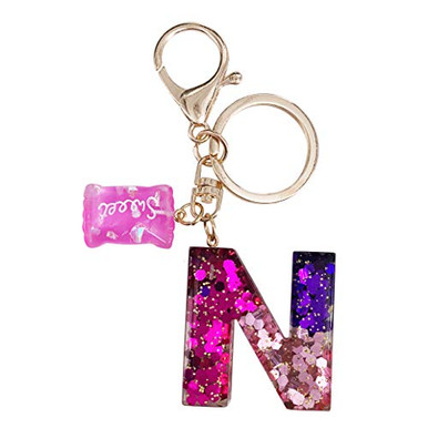 SELOVO Letter Purple Initial N Charm Keyring for Women Girl ...