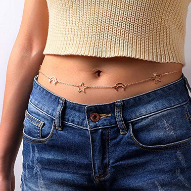 Bodiy Boho Belly Chain Gold Star and Moon Simple Cute Waist Chain ...