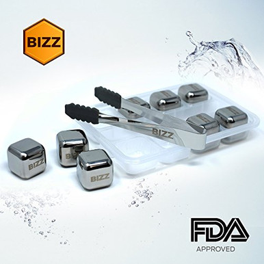 Bizz Whiskey Stones Set (10-Piece Set) Reusable Ice Cubes, Mini Tongs ...