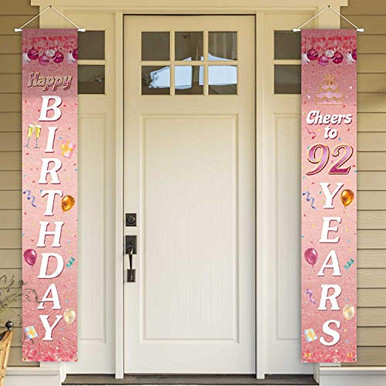 PAKBOOM Happy Birthday Cheers to 92 Years Pink Yard Sign Door Banner ...