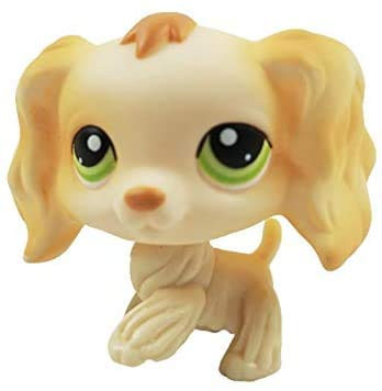 NN Littlest Pet Shop LPS Toy Cocker Spaniel Dog Yellow Cream Green Eyes ...