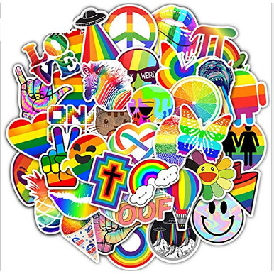 FOUR-C 50pc Rainbow Colorful Vinyl Stickers for Water Bottle Laptop ...
