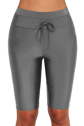 Cokar Womens Long Board Shorts High Waist Boy Leg Drawstring Swim ...