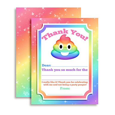 Rainbow Poop Emoji Themed Thank You Notes for Kids, Ten 4" x 5.5" Fill ...