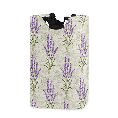 Retro Lavender Stamp Large Laundry Basket Spring Summer Flowers ...