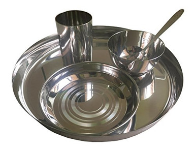 Round Thali Set,Dinner Set of 4 Pieces,Stainless Steel Round Thali ...