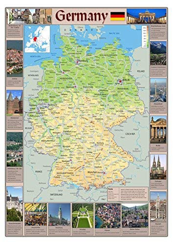 Wall Map of Germany Paper Laminated 23.4 x 16.5 inches ...